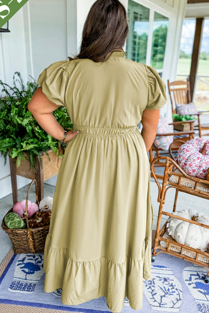 Laurel Green Notched V Neck Puff Sleeve Tiered Plus Size Maxi Dress – verytown