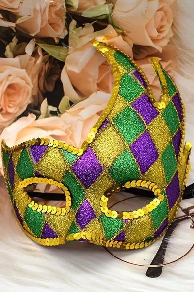 Gold Mardi Gras Sequin Glitter Checkered Masquerade Mask – verytown